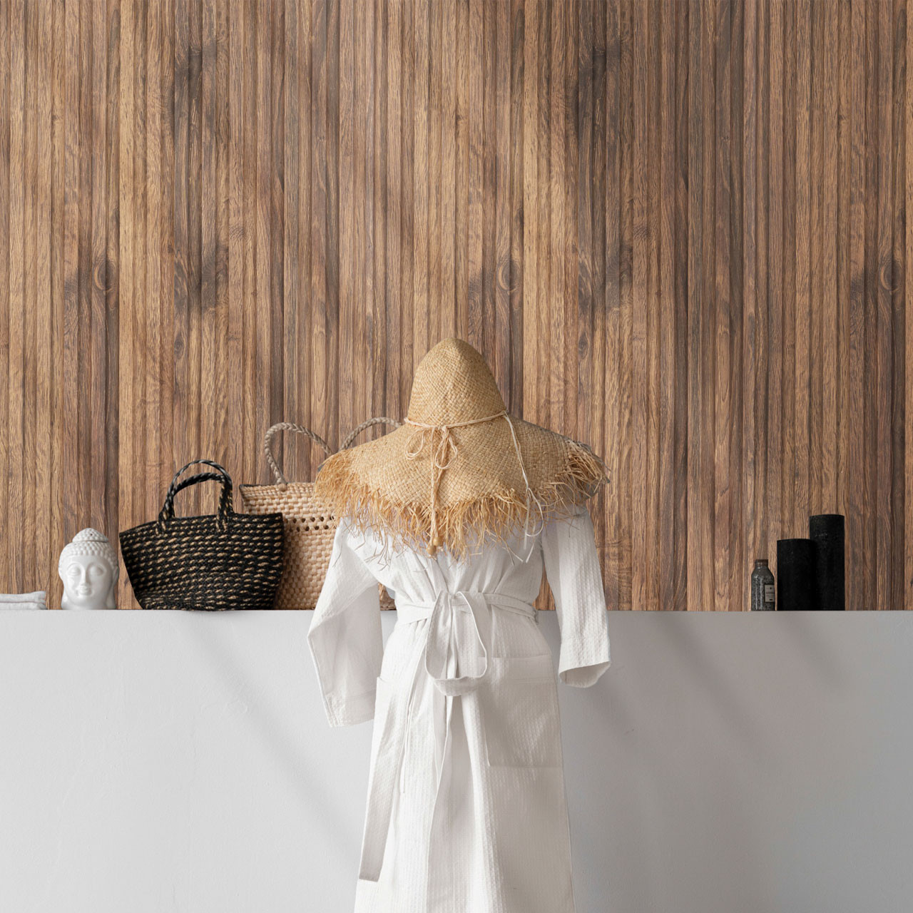 Small Slats Walnut Polystyrene Wood Slat Walls 112x12" | DCT