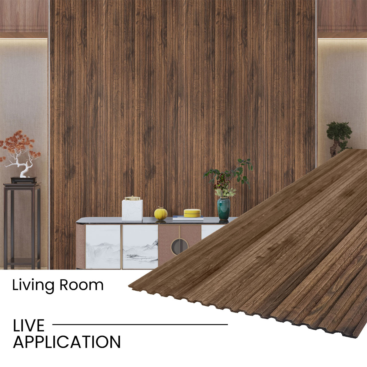 Small Slats Walnut Polystyrene Wood Slat Walls 94.5x12 " | DCT