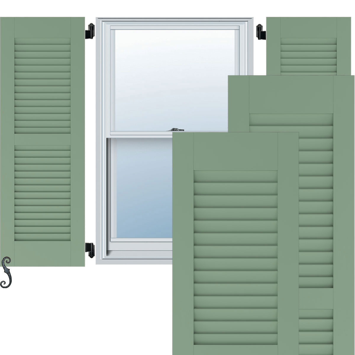 Americraft Two Equal Louver Exterior Real Wood Shutters (Per Pair)