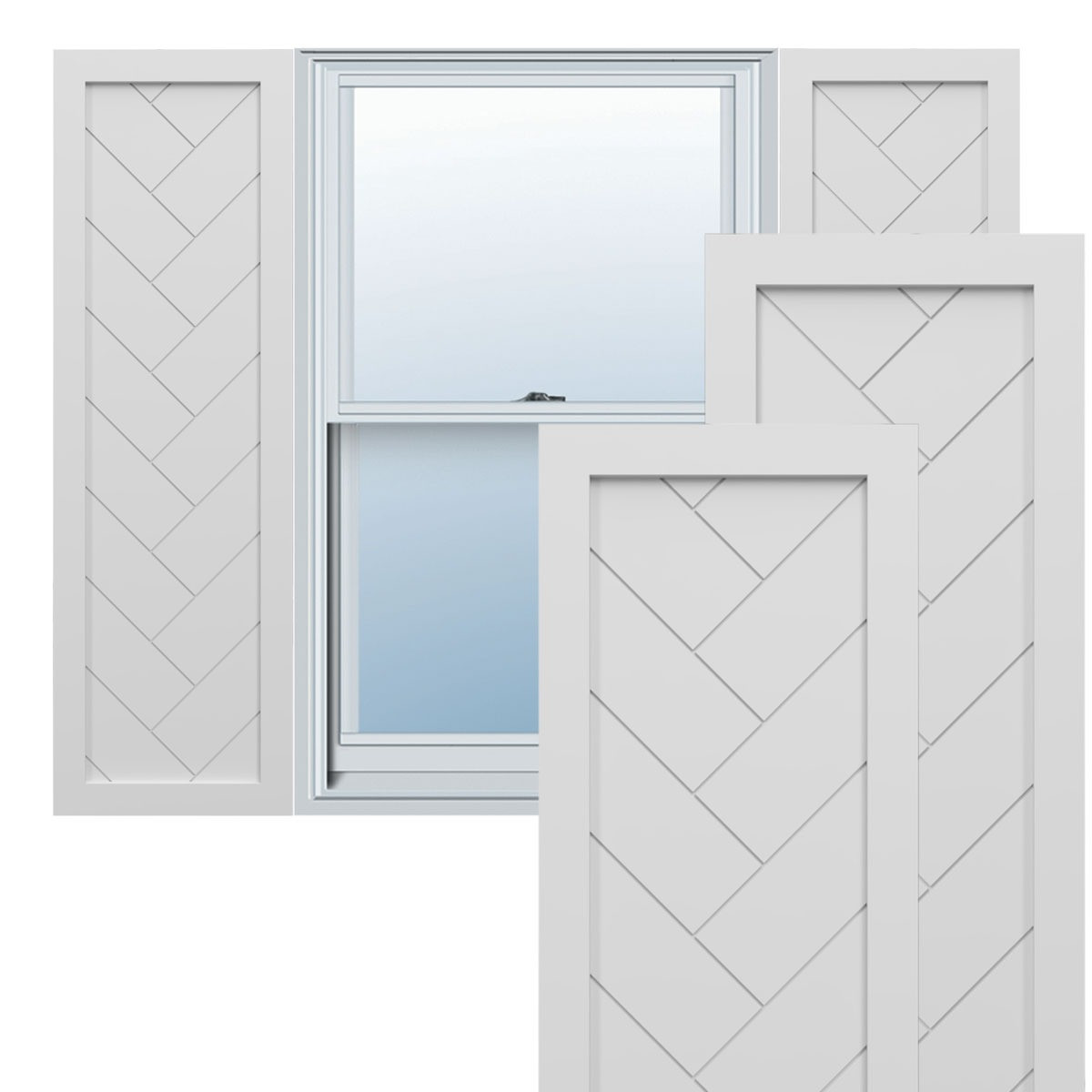 True Fit PVC Single Panel Herringbone Modern Style Fixed Mount Shutters ...