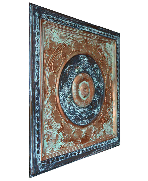 Downtown II - FAD Faux Patina Finish Hand Painted Ceiling Tile 24 in X ...