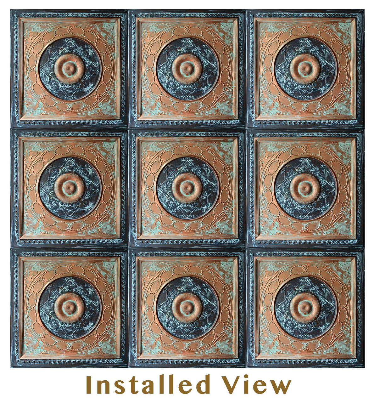 Downtown II - FAD Faux Patina Finish Hand Painted Ceiling Tile 24 in X ...