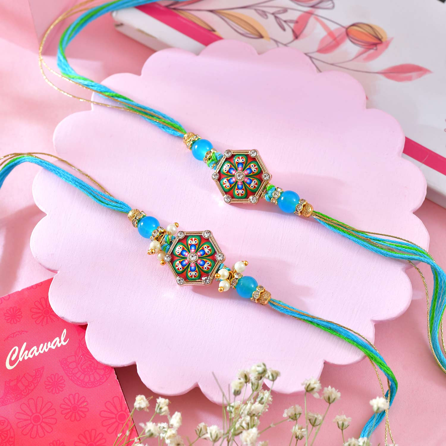 Twin Mandala Design Rakhis with Colorful Threads - Rakhi.com