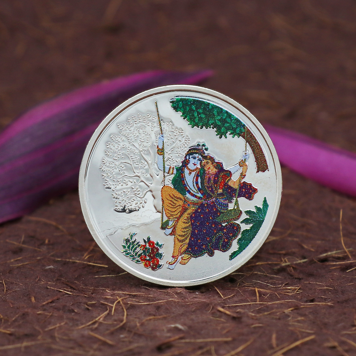 Send 999 Silver Radha Krishna Coin 10gm Online To Australia| Rakhi.com