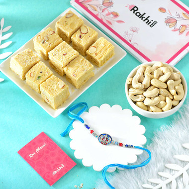 Punjabi Khanda Rakhi with Soan Papdi and Cashew - Rakhi.com