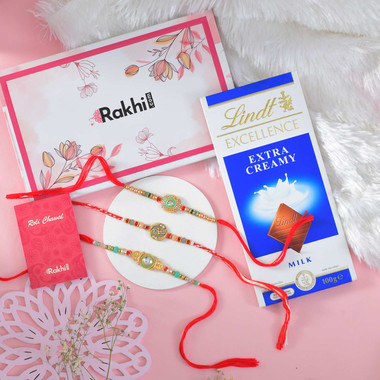 Set of 3 alluring Rakhi with Lindt Chocolate - Rakhi.com