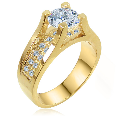 River of Ziamonds 1 Carat Round Cubic Zirconia Suspended Pave Solitaire Engagement Ring Ziamond Lab Grown Diamond Simulants