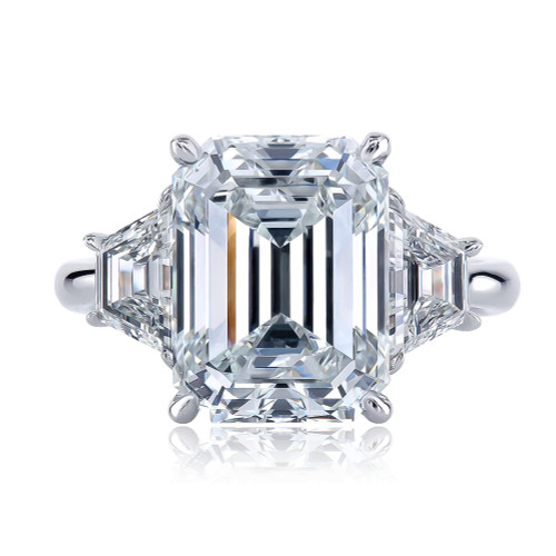 Emerald Step Cut with Trapezoids Three Stone Engagement Ring