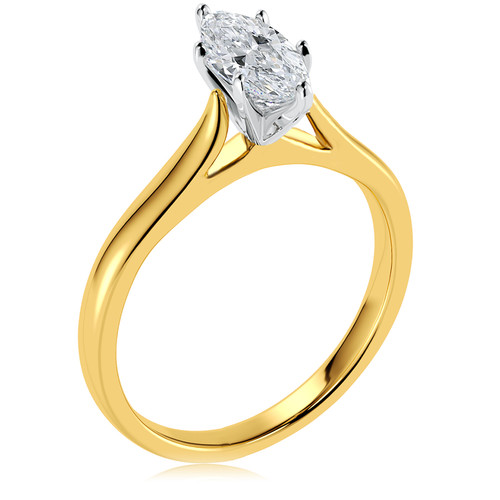 1 Carat Marquise Cubic Zirconia Cathedral Solitaire Engagement Ring in 14K Yellow Gold