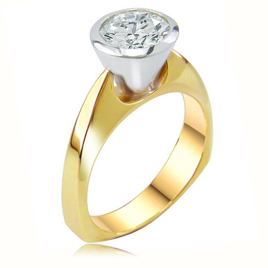Round Cone Bezel Set Cubic Zirconia Two Tone European Square Shank ...