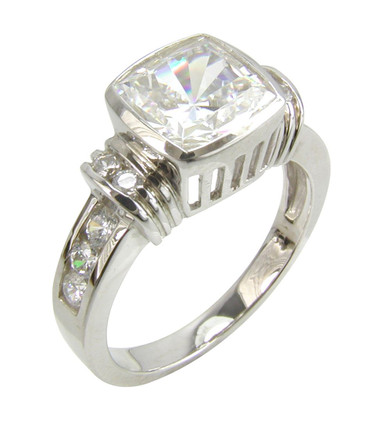 Cushing 2.5 Carat Bezel Set Cushion Cut Cubic Zirconia Solitaire ...