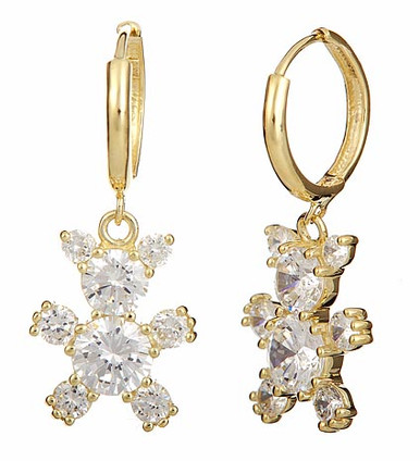 Teddy Bear Prong Set Cubic Zirconia Round Drop Earrings