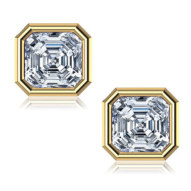 Asscher Cut Bezel Set Cubic Zirconia Stud Earrings