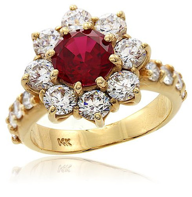 Marjory 1.25 Carat Man Made Ruby Gemstone Cluster Cubic Zirconia Ring