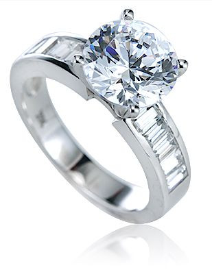 Ranier 3 Carat Round Cubic Zirconia Channel Set Baguette Solitaire ...