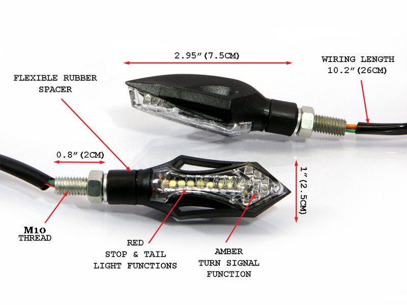 Motorcycle Motorbike LED Rear Indicators with Integrated Stop & Tail Lights