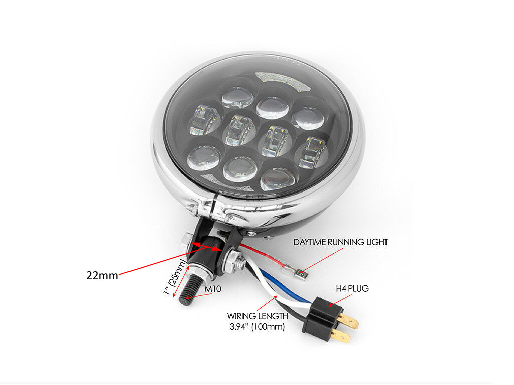 Black with Chrome Bezel Projector LED Motorbike Headlight for Custom ...