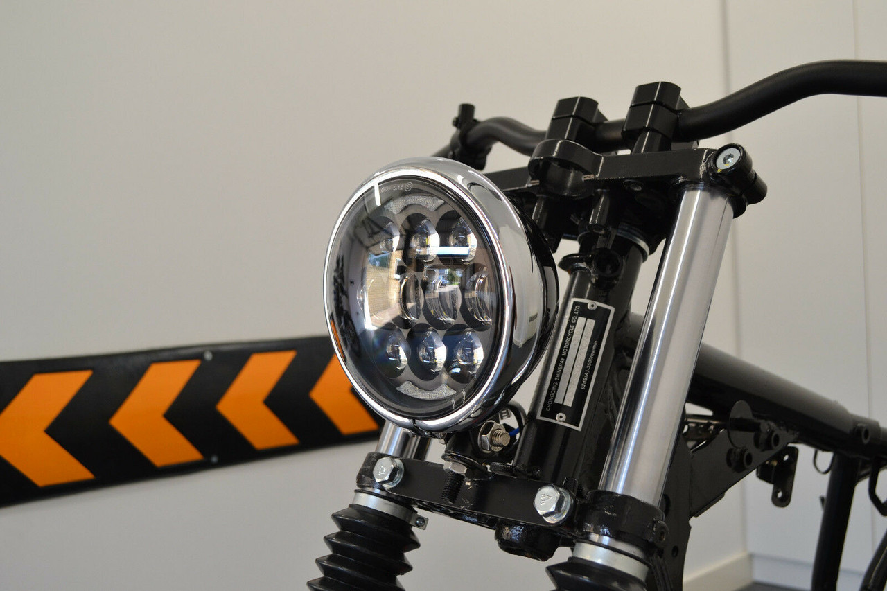 Black with Chrome Bezel Projector LED Motorbike Headlight for Custom ...