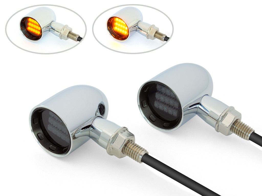 Black with Chrome Bezel Mini LED Motorbike Indicators - CNC Aluminium ...