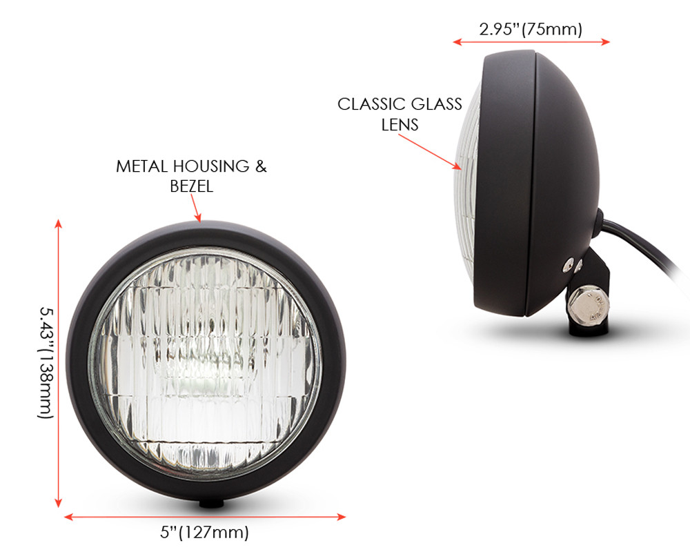5" Motorcycle Shallow Headlight 12V 55W in Matt Black for Project ...