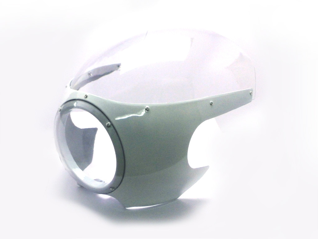 BLACK Cafe Racer Fairing Cowl with Smoked Windshield and 6 3/4" Black ...