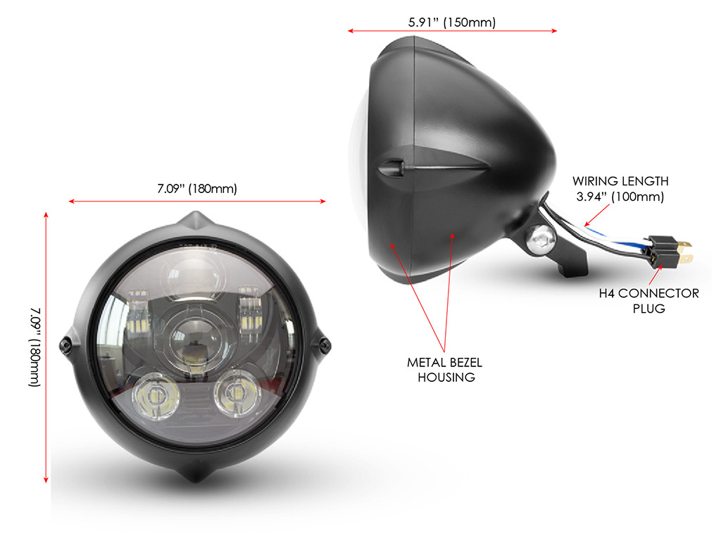 Motorbike LED Headlight for Projector Vintage Custom Retro Bike 7 Inch ...