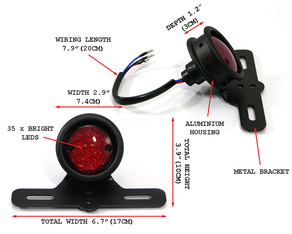 LED Rear Stop Tail Light with Red Lens For Retro Custom Project