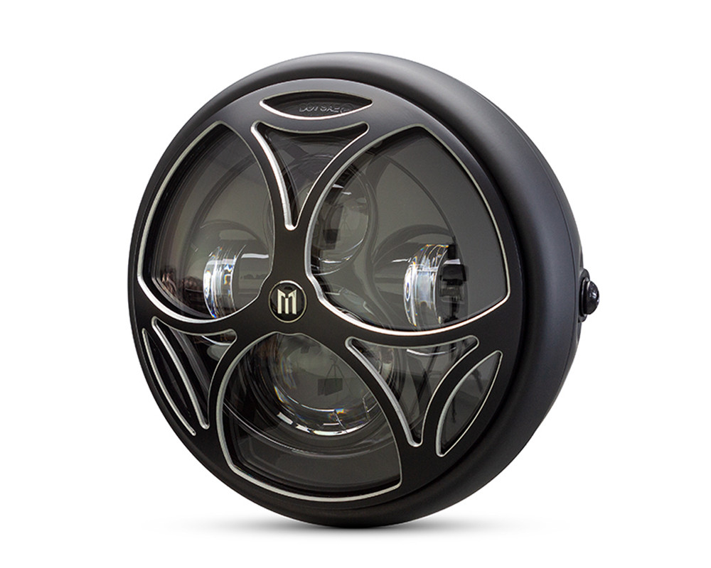 Motorcycle Headlight LED 7.7" with Tri Maltese Design Grill for Retro ...