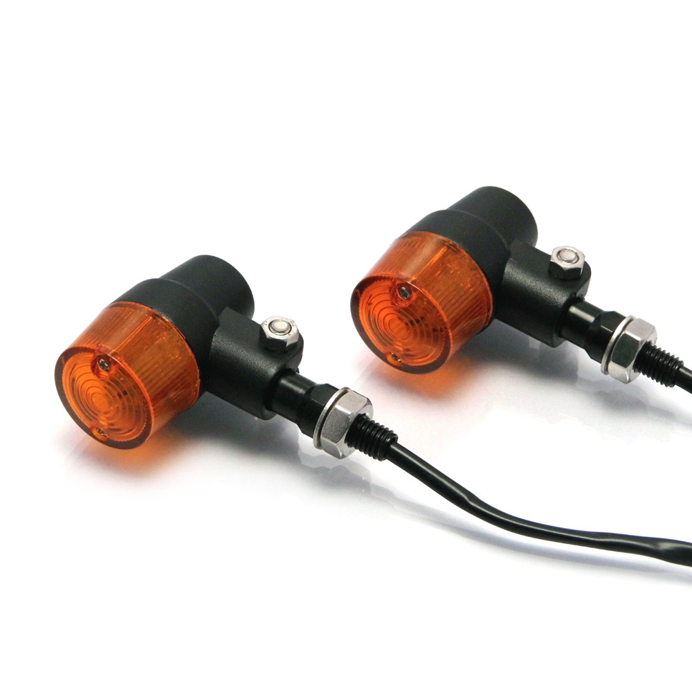 Pair of Black Alloy Retro LED Amber Lens Indicators for Motorbikes ...