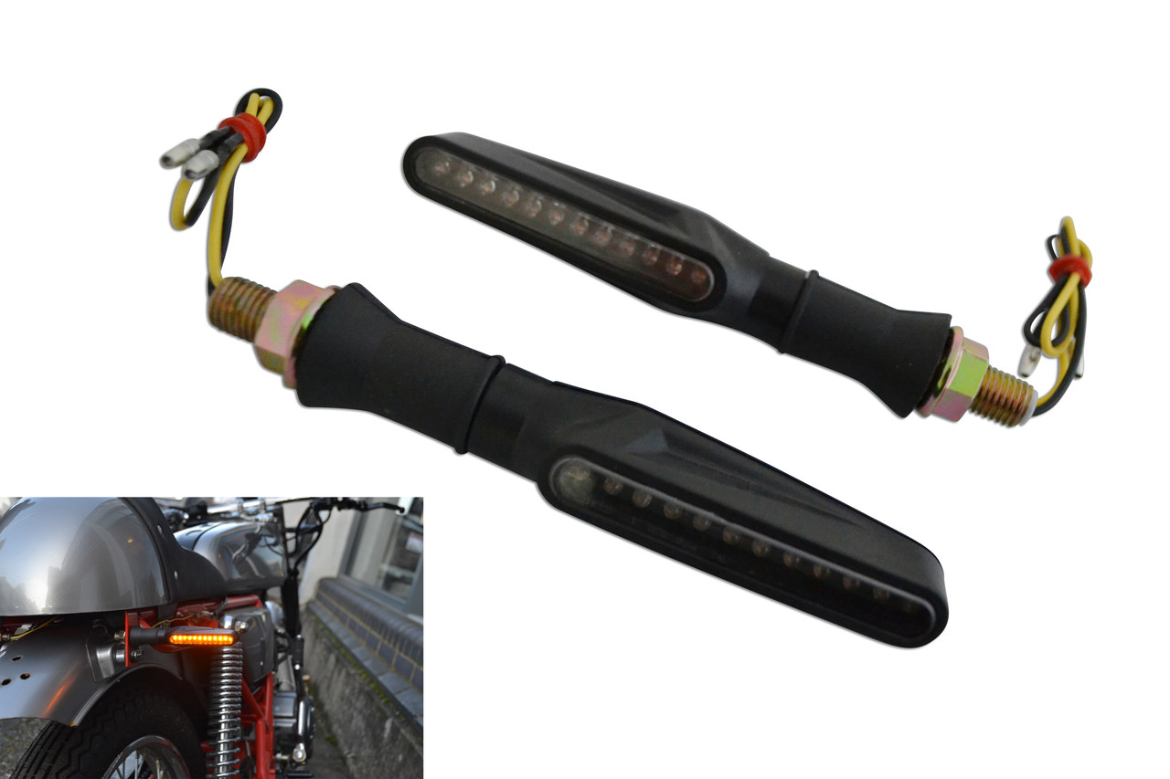 Black Slim Line Pair of Motorbike Motorcycle LED Indicators with Single ...
