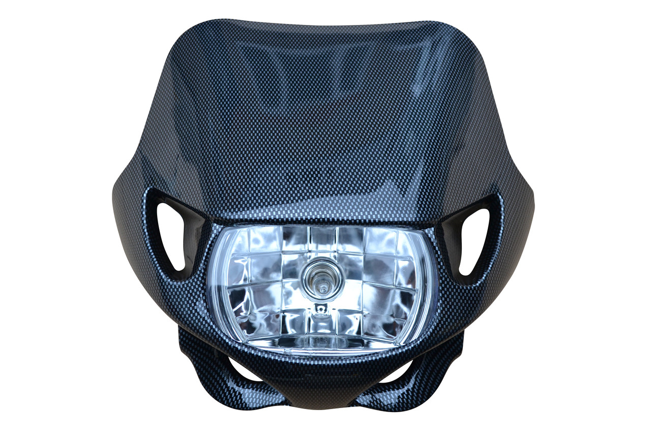 Universal Carbon Fibre Effect / Look 12V/35W Motocross Headlight For ...