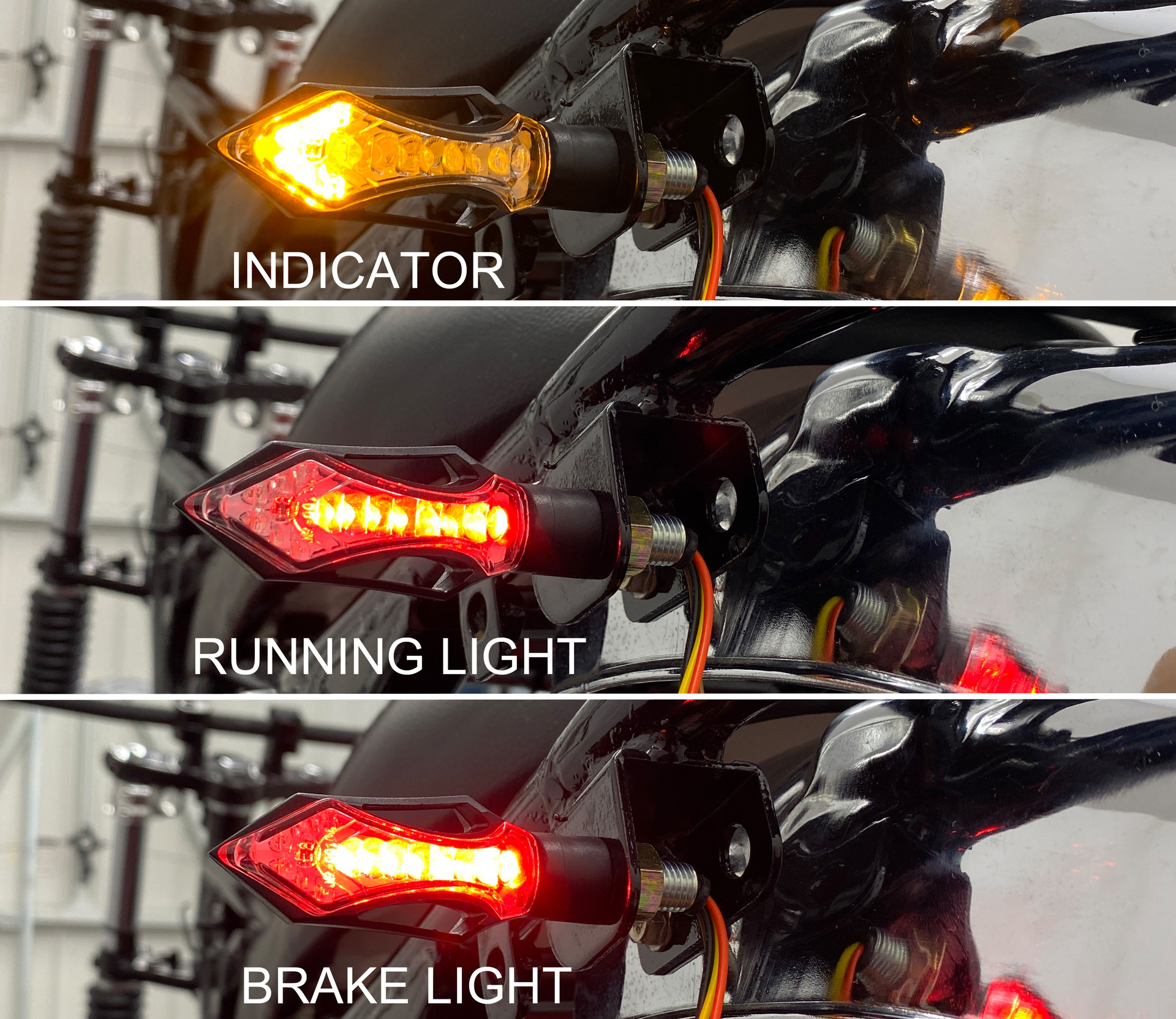 Motorcycle Motorbike LED Rear Indicators with Integrated Stop & Tail Lights