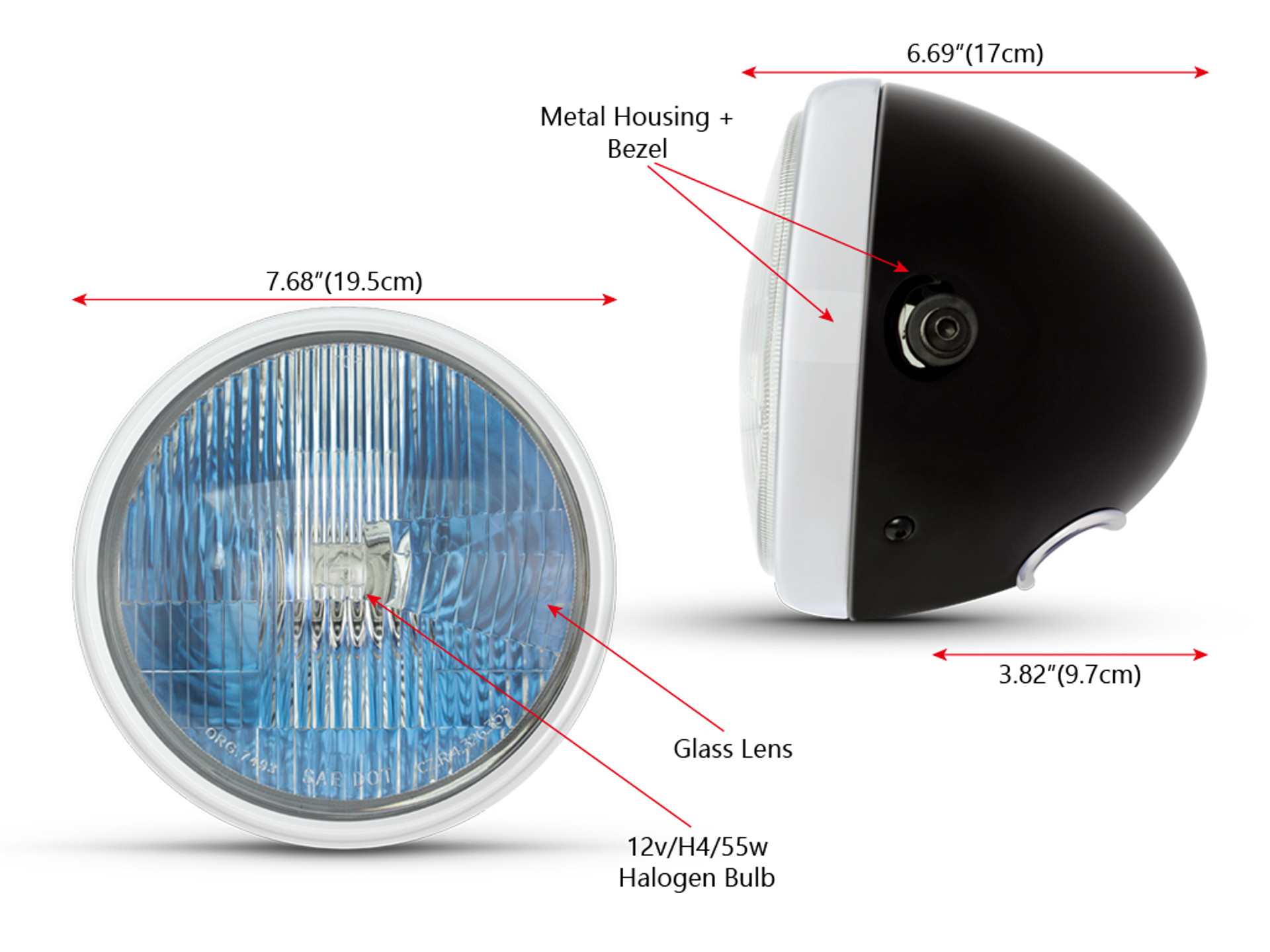 5" Motorcycle Shallow Headlight 12V 55W in Gloss Black for Project ...