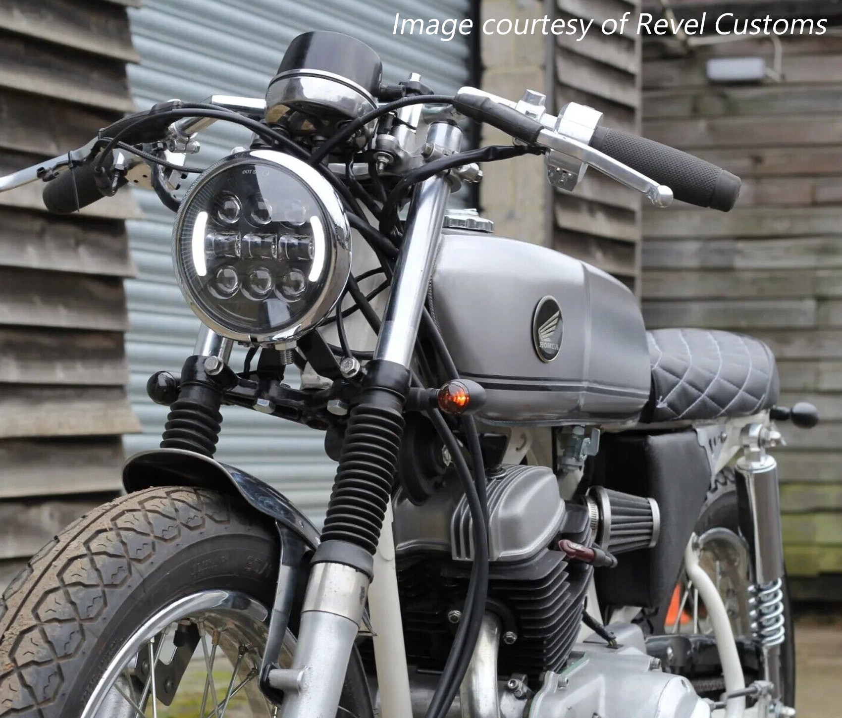 Black with Chrome Bezel Projector LED Motorbike Headlight for Custom ...