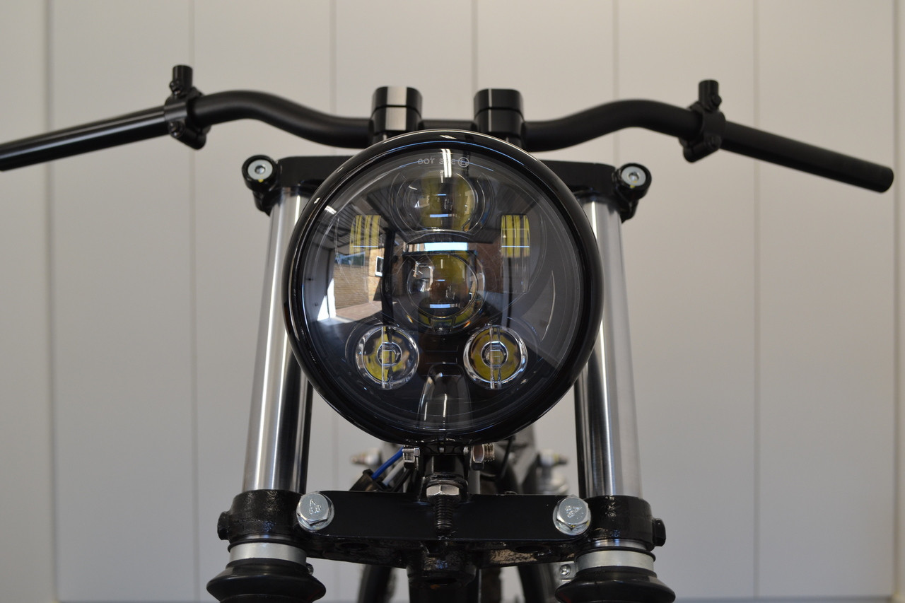 Gloss Black 6" Projector 6 x LED Motorbike Headlight for Custom Retro ...