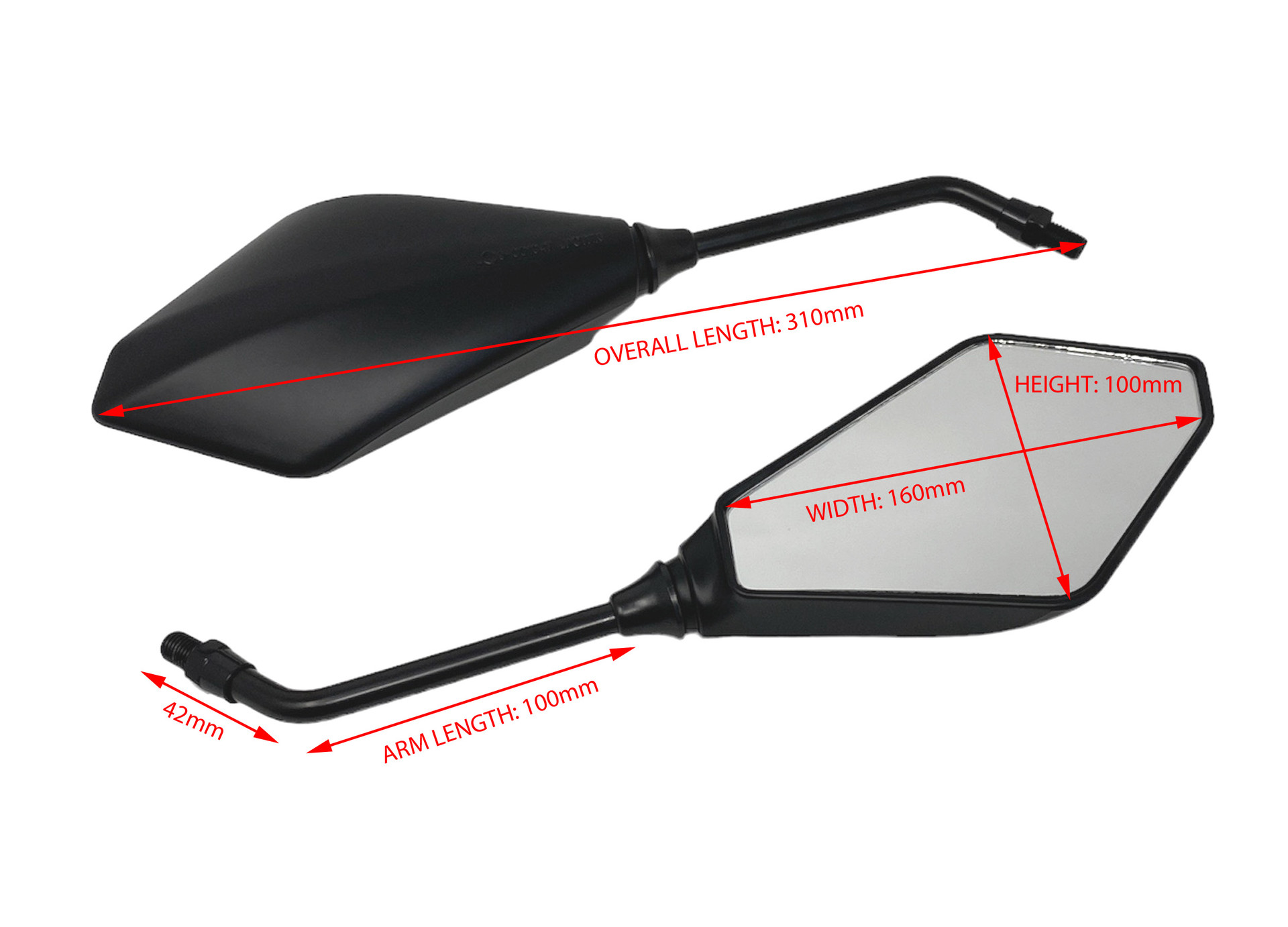PAIR Of Excellent Quality Universal Fit Motorbike Wing Mirrors - E-marked