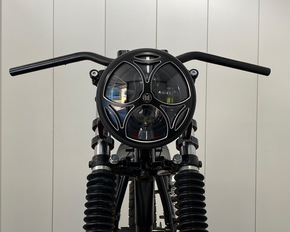 Motorcycle Headlight LED 7.7" with Tri Maltese Design Grill for Retro ...