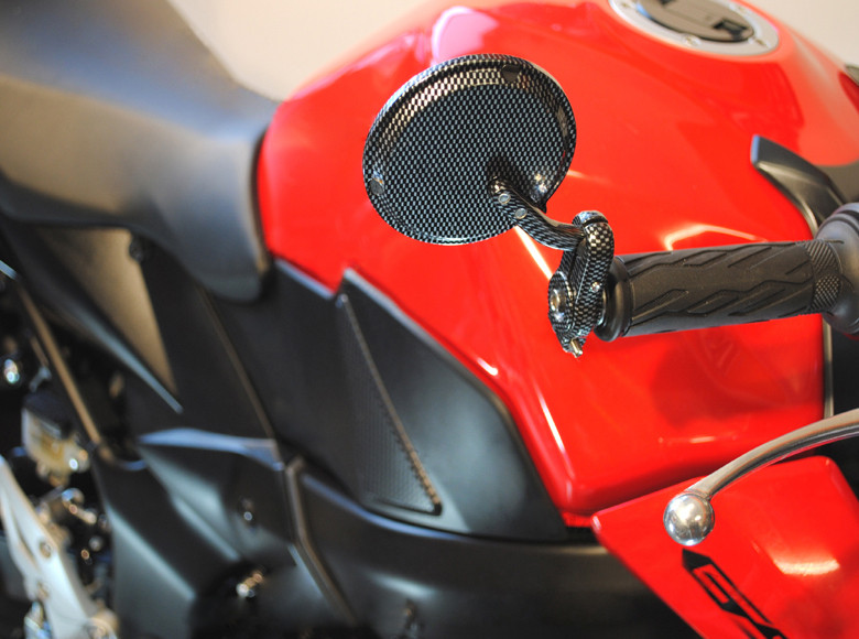 Pair of Carbon Fibre Pattern Round Bar End Motorcycle Motorbike Mirrors