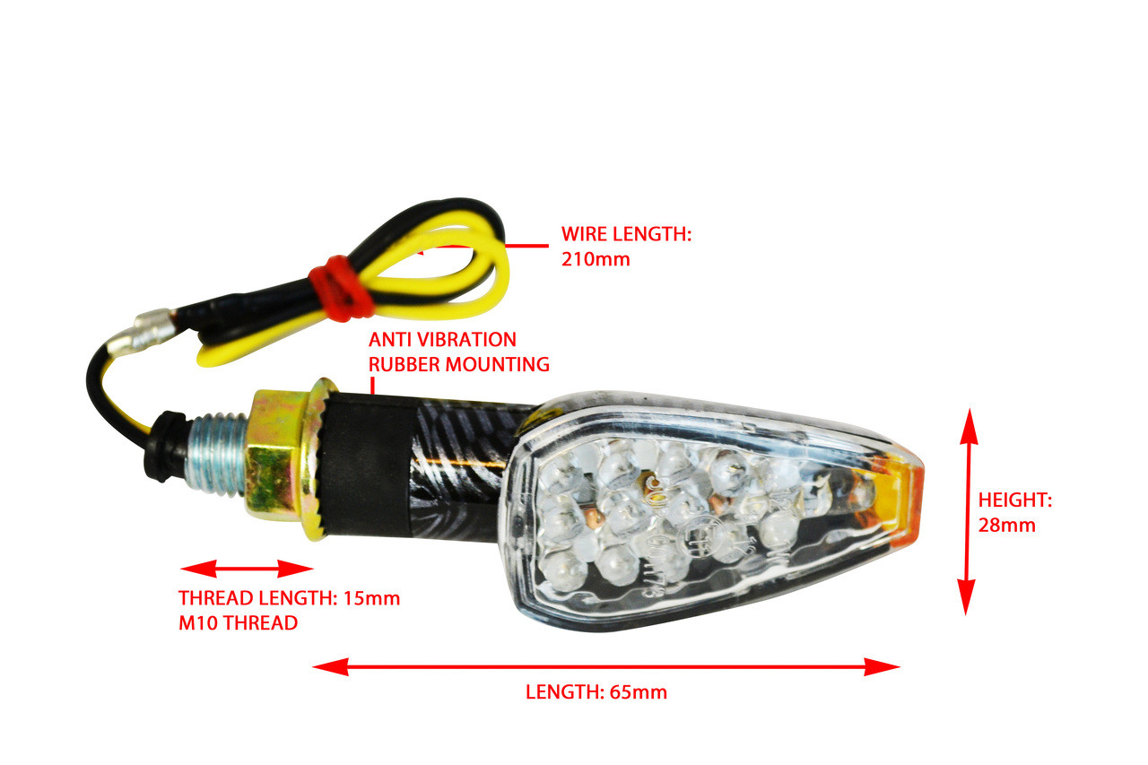 Universal Short Stem Carbon Fibre Look Tiny LED Orange Tip E-marked ...