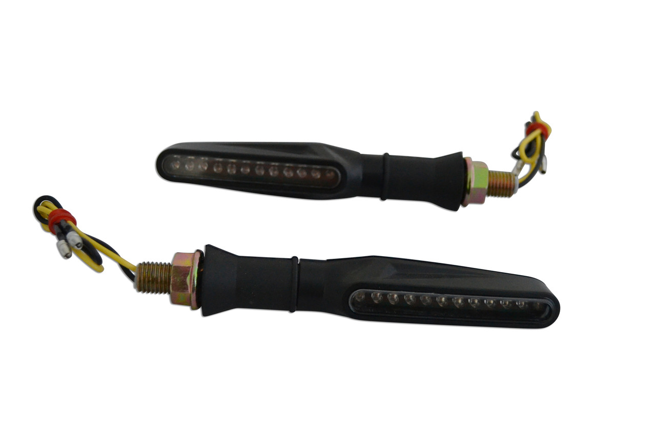 Black Slim Line Pair of Motorbike Motorcycle LED Indicators with Single ...