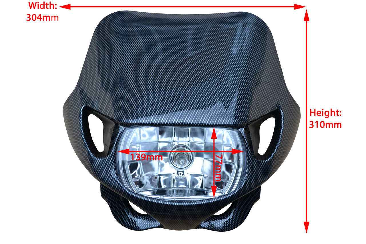 Universal Carbon Fibre Effect / Look 12V/35W Motocross Headlight For ...