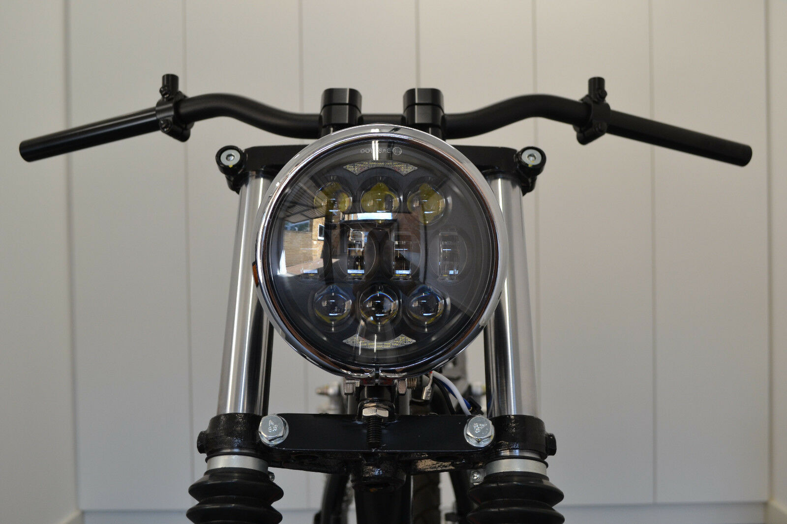 Black with Chrome Bezel Projector LED Motorbike Headlight for Custom ...