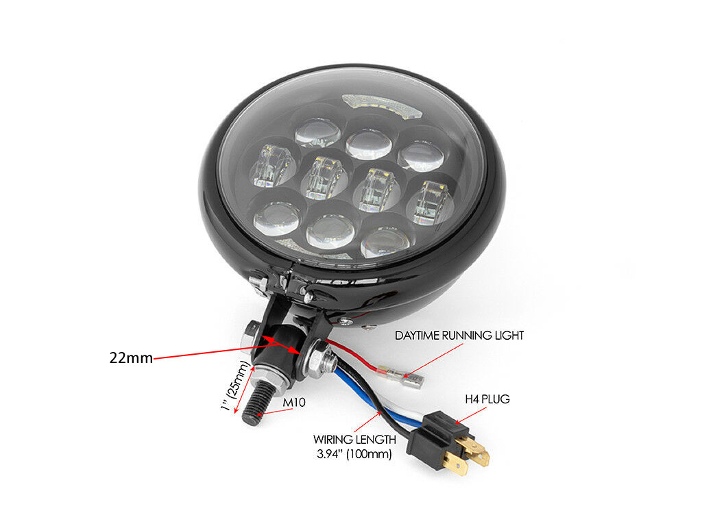 Gloss Black Projector LED Motorbike Headlight for Custom Project Bike