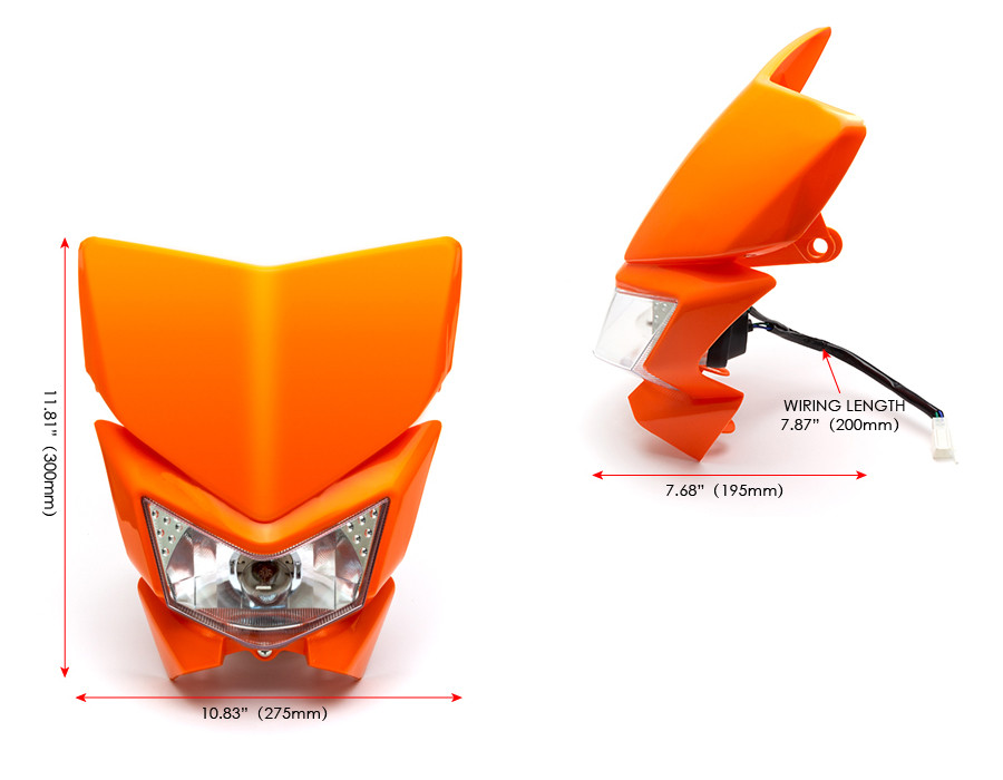 Motorbike Headlight Mask - Streetfighter & Supermoto - Orange - 12V 35W