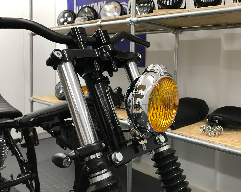 Motorbike Headlight Classic Custom Chrome - Yellow Lens - for Bobber ...
