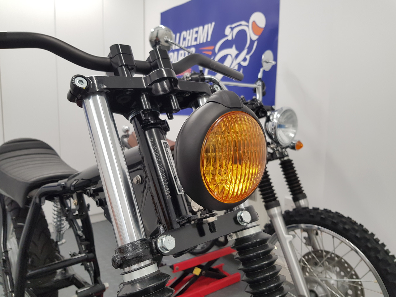 Motorbike Headlight Classic Custom Black - Yellow Lens - for Bobber ...