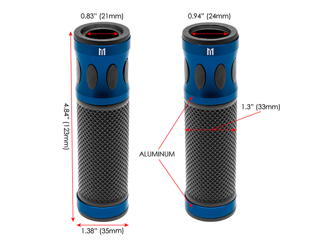 Blue Motorbike Hand Grips for 22mm bars - Anodised Aluminium - High Quality