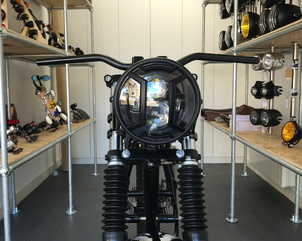 Motorbike Headlight LED 7.7" with Armour Grill for Retro Cafe Racer ...