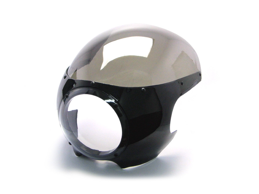 WHITE Cafe Racer Fairing Cowl with Clear Windshield and 6 3/4" Black ...