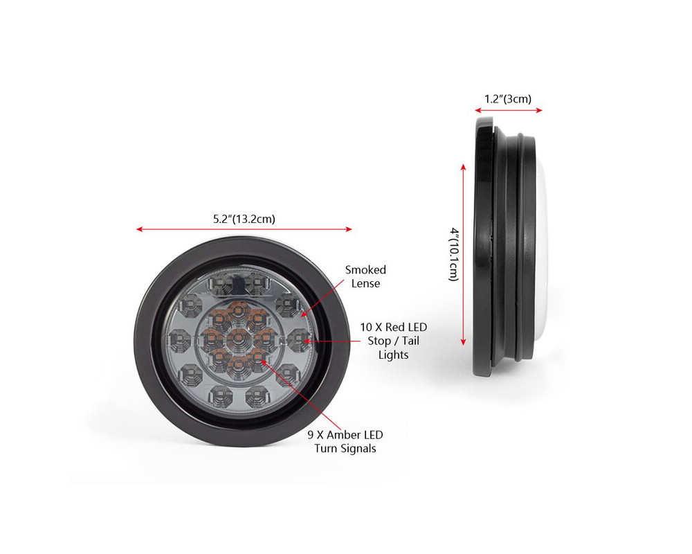 4" Universal Flush Mount Smoked Lens Integrated LED Stop Taillight ...
